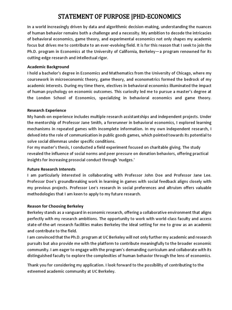 SOP and PS | PDF | Behavioral Economics | Economics