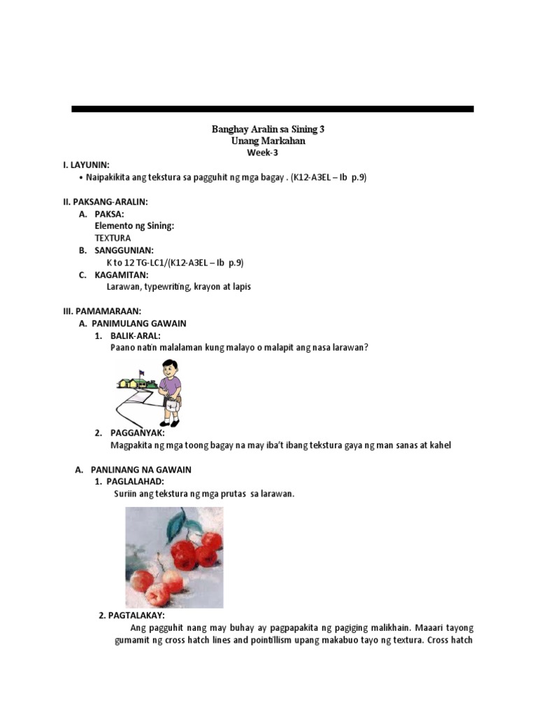 Banghay Aralin Sa Sining 3 Week 3 | PDF