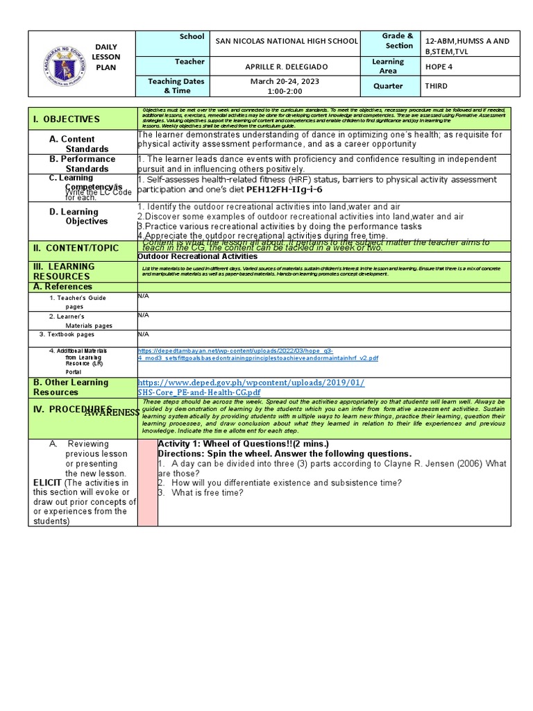 W6 Hope4 DLP | PDF | Recreation | Learning