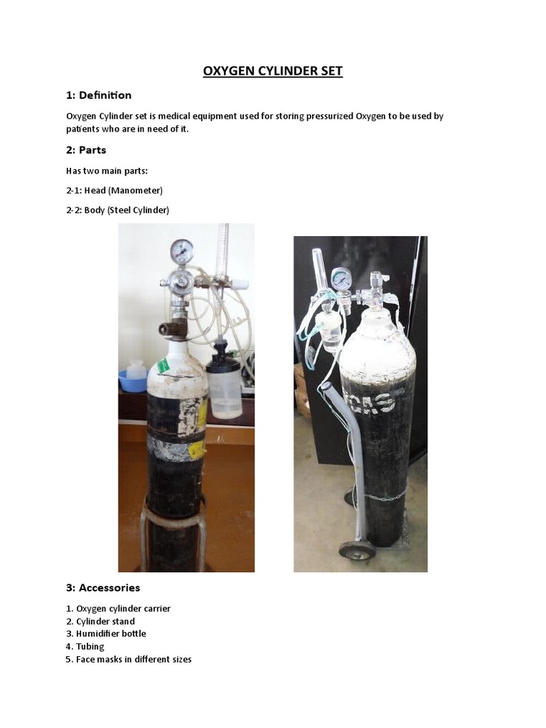 Oxygen Cylinder Set: Parts & Care Guide | PDF | Gases | Manufactured Goods