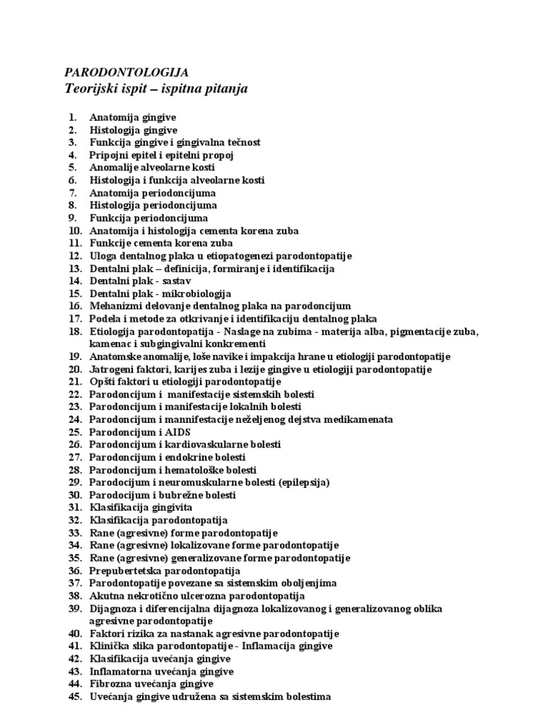 Parodontologija Ispit | PDF