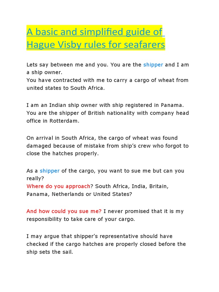 Simplified Guide to Hague-Visby Rules | PDF | Bill Of Lading | Cargo
