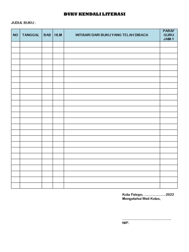 Format Buku Kendali Literasi | PDF