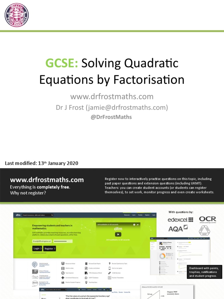 GCSE SolvingQuadraticsByFactorising | Download Free PDF | Equations | Factorization
