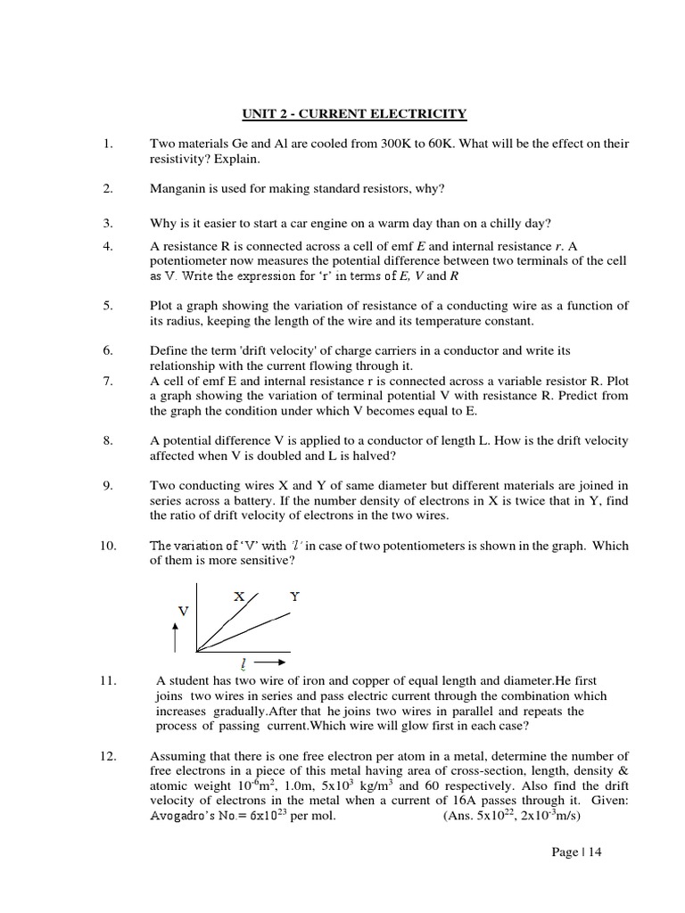 Current Electricity Class 12 Questions | PDF | Electrical Resistance ...