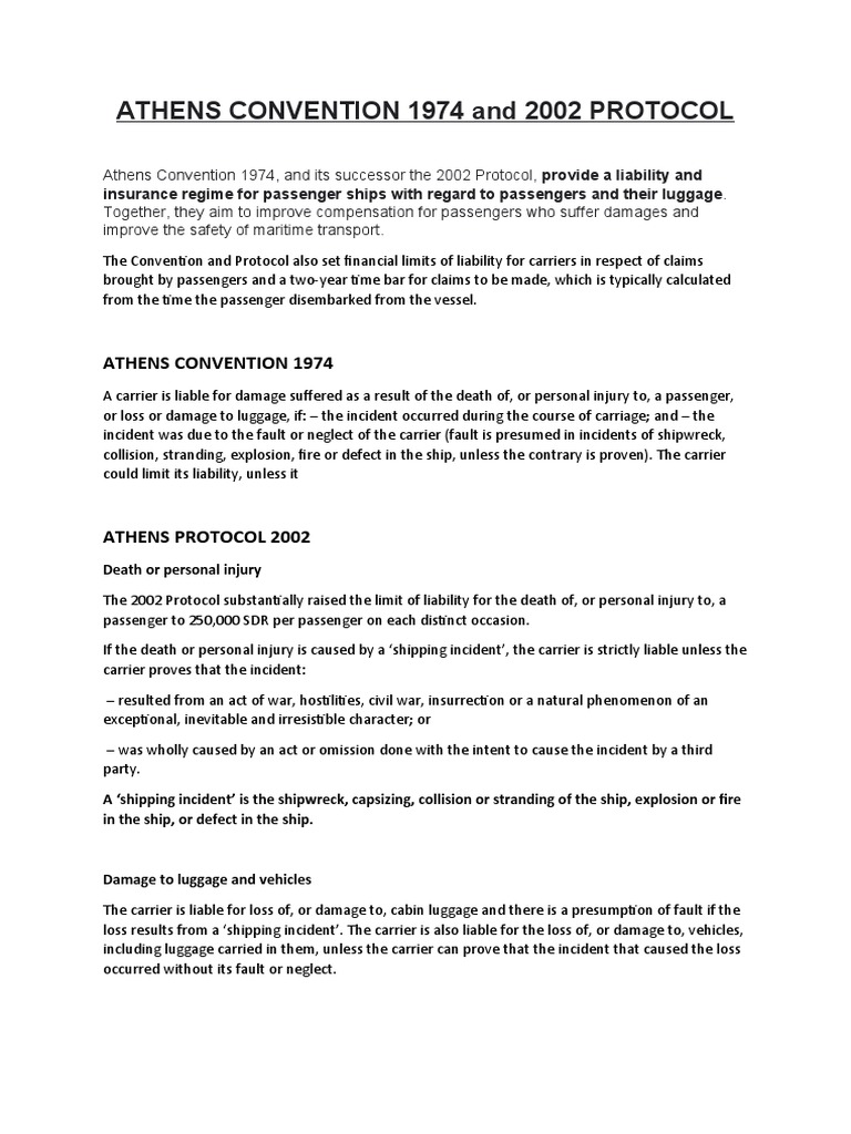 Athens Convention 1974 (PAL) | PDF | Legal Liability | Strict Liability