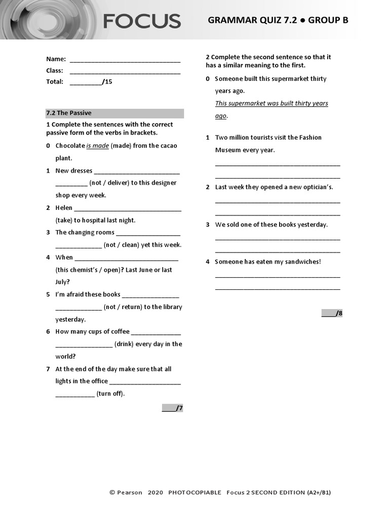 Grammar Quiz 7.2: The Passive Voice | PDF | Languages | Foreign ...