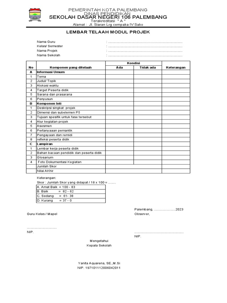 Lembar Telaah Modul Projek SD 106 Palembang | PDF | Karier & Perkembangan