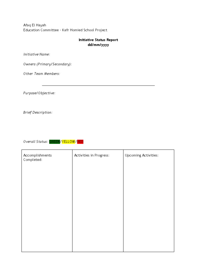 Initiative Status Report Template | PDF