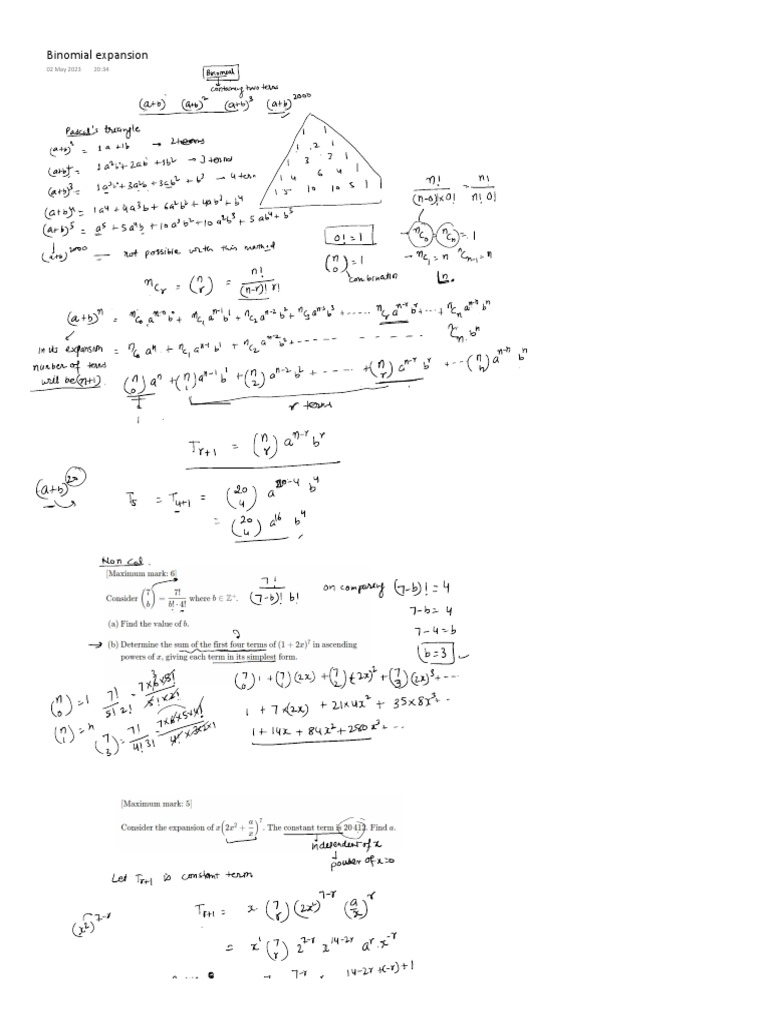 IBDP Math AAHL - Binomial Expansion | PDF