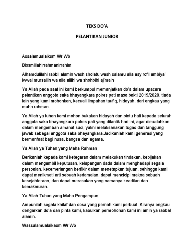 Teks Do'A Pelantikan Junior | PDF