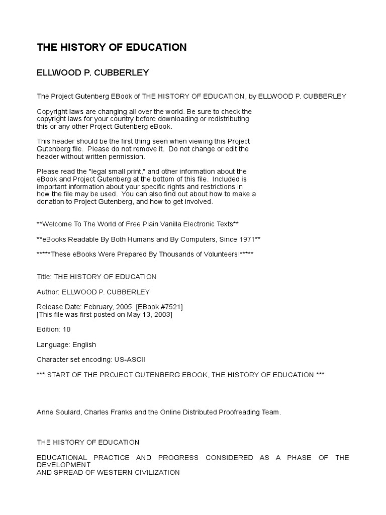 The History of Education | PDF | Project Gutenberg | Greeks