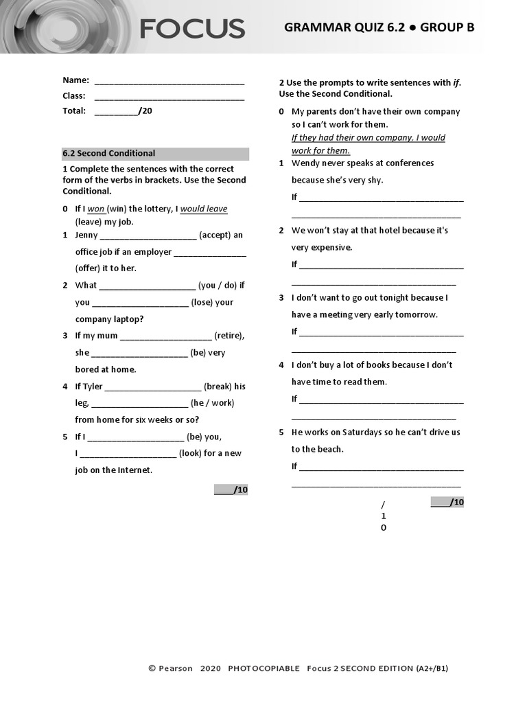 Focus2 2E Grammar Quiz Unit6 2 GroupB | PDF | Cognitive Science ...