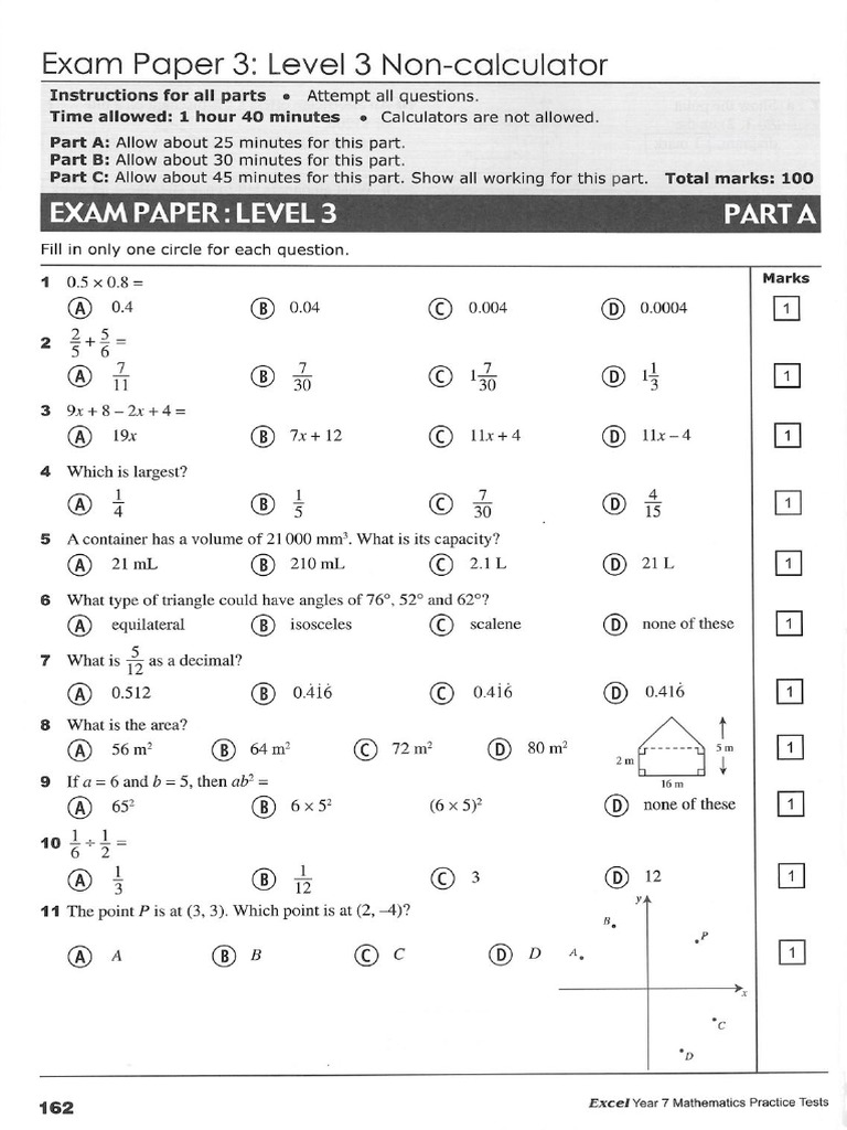 Yr 7 Practice Exam Paper 3 | PDF