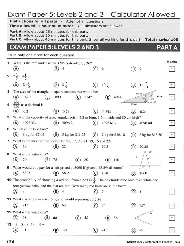 Yr 7 Practice Exam Paper 5 | PDF