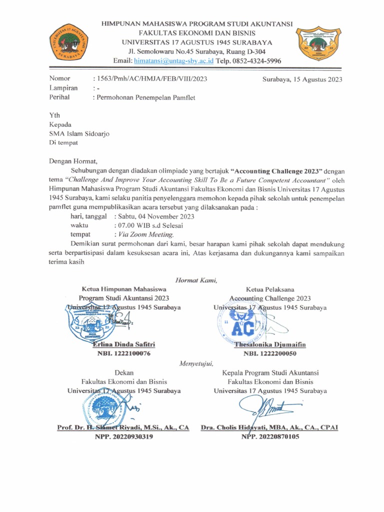 CONTOH SURAT PERMOHONAN DELEGASI | PDF