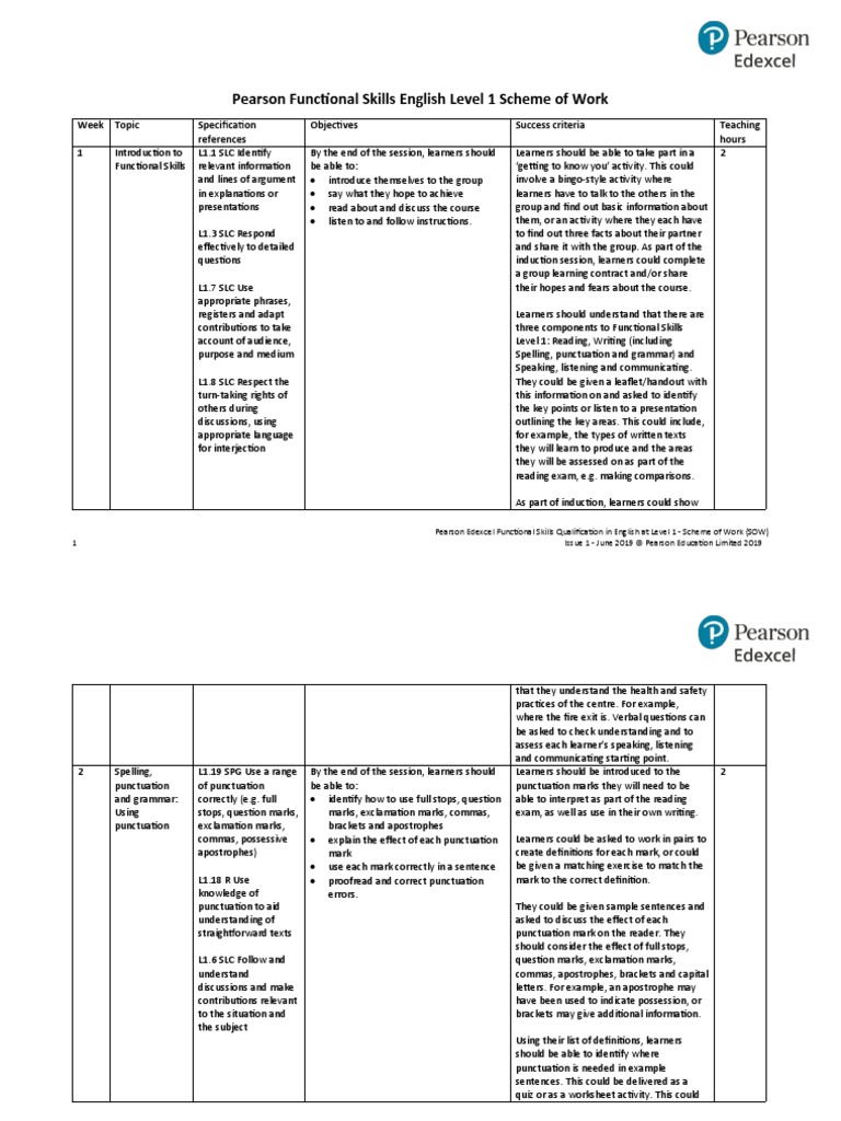 FS English L1 SOW v1.3 | PDF | Reading Comprehension | Punctuation