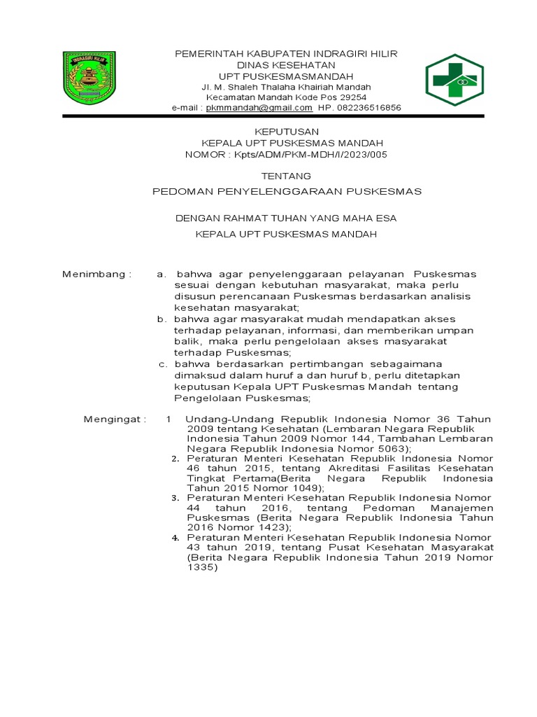 SK Pengelolaan Puskesmas | PDF | Pengembangan Diri | Kesehatan Holistik