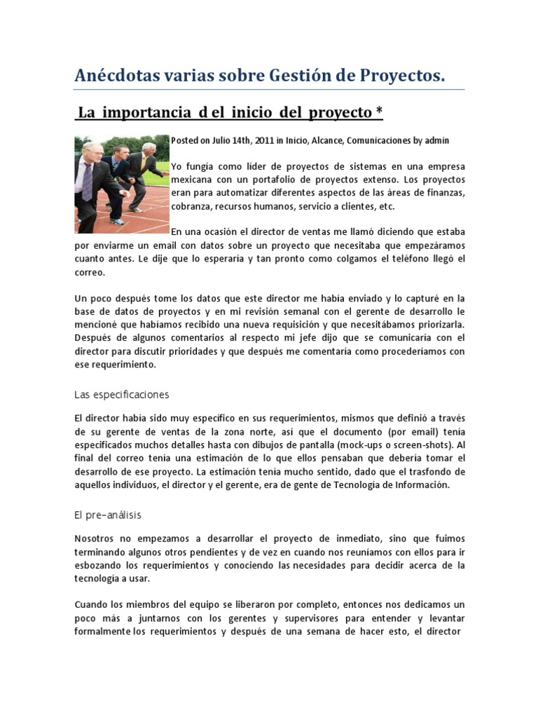 Anécdotas Sobre Gestión y Admon de Proyectos | PDF | Procesos de negocio | Business
