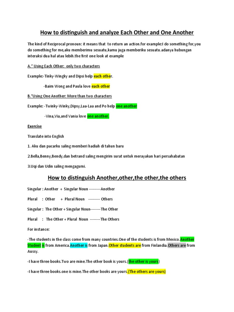 How To Distinguish and Analyze Each Other and One Another | PDF
