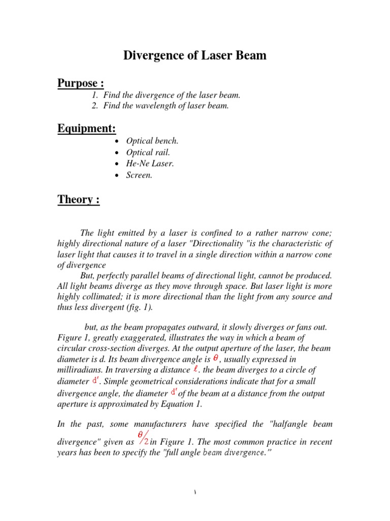 Exp1 Divergence of Laser | PDF | Laser | Diffraction