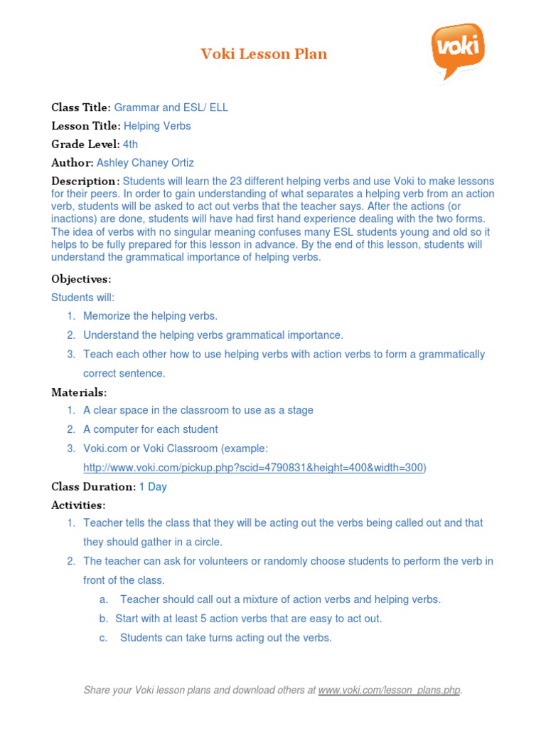 Helping Verbs - 4th Grade Grammar and ESL | PDF | English As A Second ...