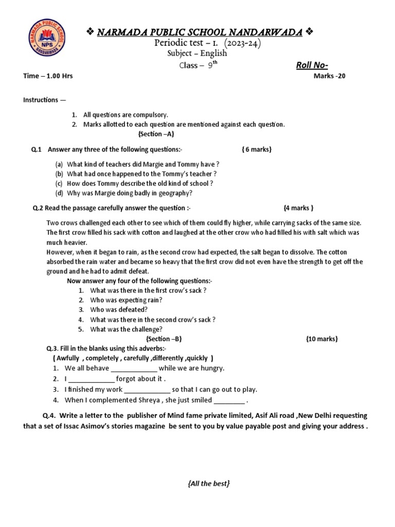 class 9 English PT 1. 2023 sannidhyavyas | PDF