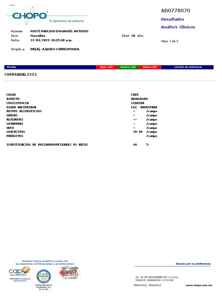 Copro 17042023 | PDF | Medicina CLINICA | Cuidado de la salud
