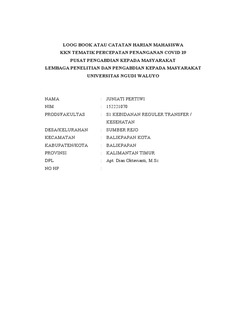 Log Book KKN Mahasiswa Kebidanan | PDF