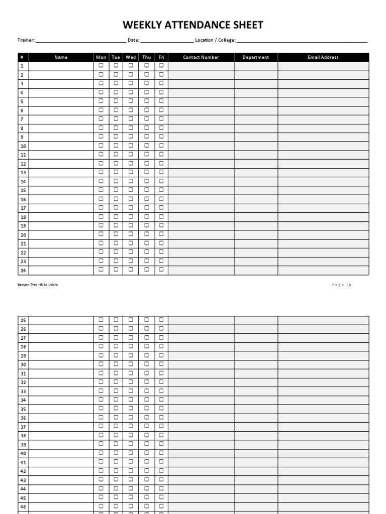 Weekly Attendance Sheet Template | PDF