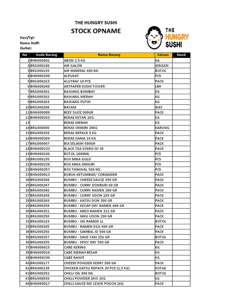 Format Stock Opname - Update | PDF | Herbs And Spices | Vegan Cuisine