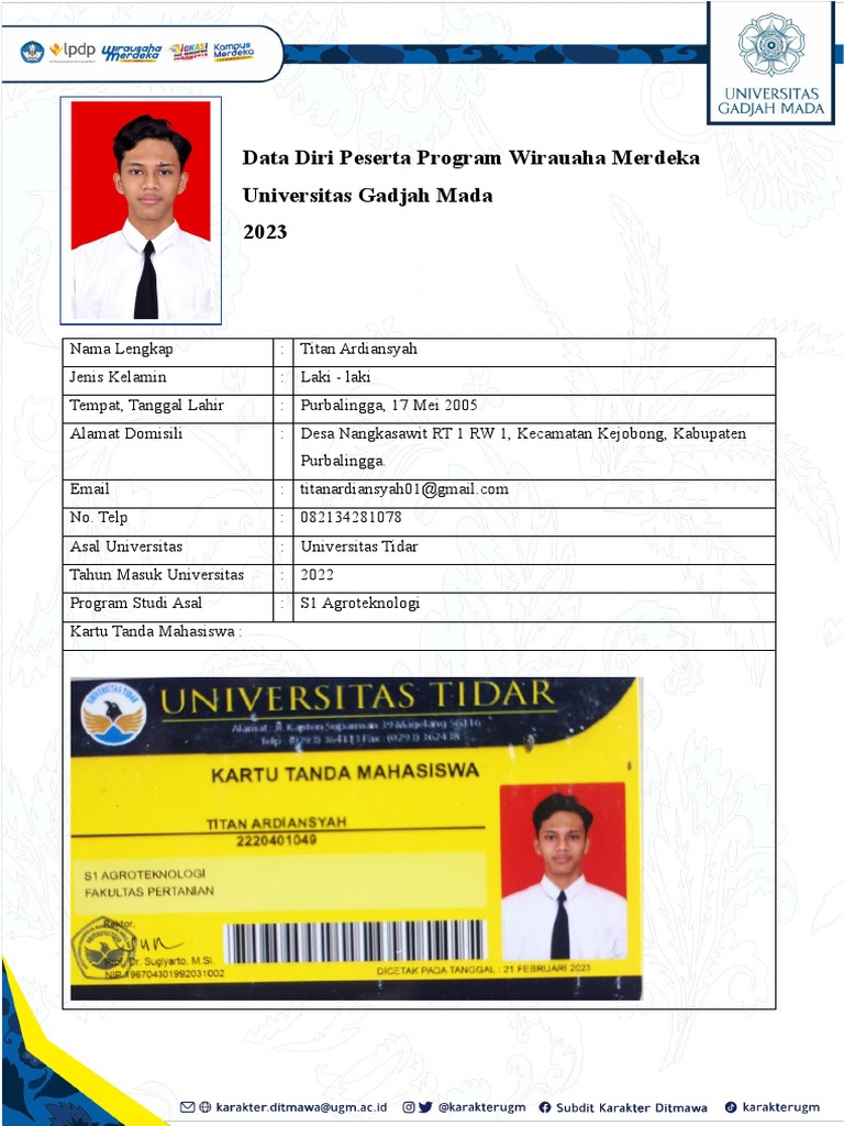 Form Peserta Program Wirausaha Merdeka UGM 2023 | PDF