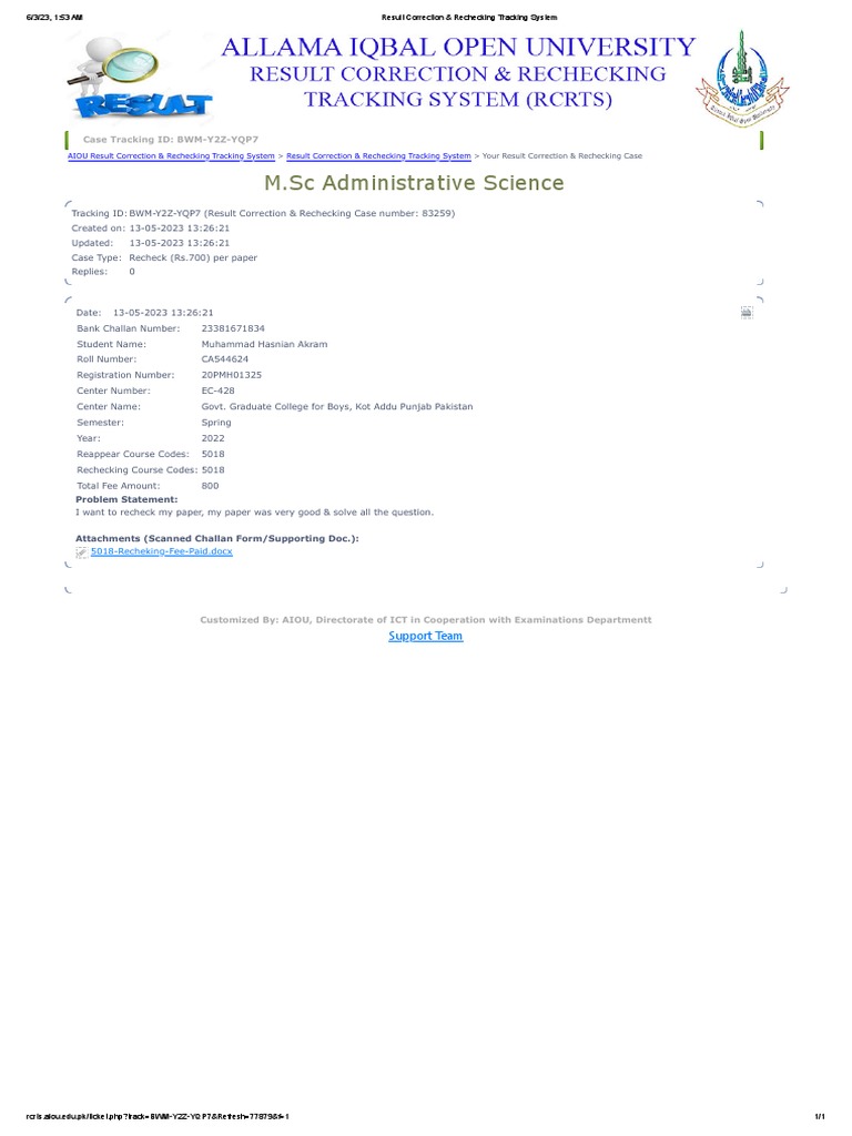 Result Correction & Rechecking Tracking System | PDF