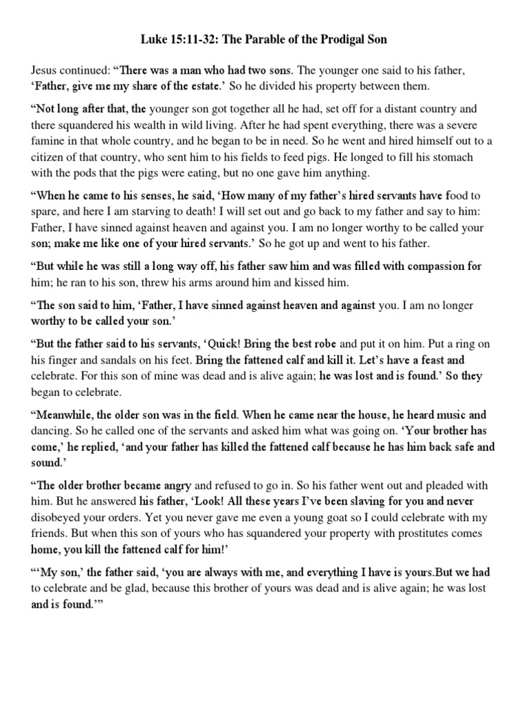The Parable of The Prodigal Son | PDF | Cooking, Food & Wine | Religion ...