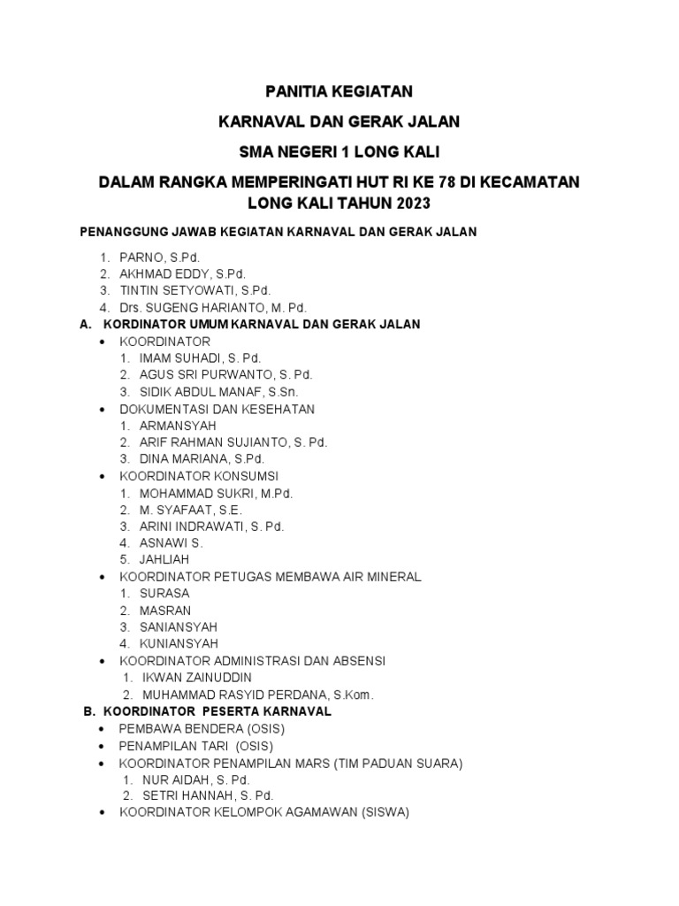 Panitia Karnaval Dan Grakjalan Sman 1 Long Kali | PDF