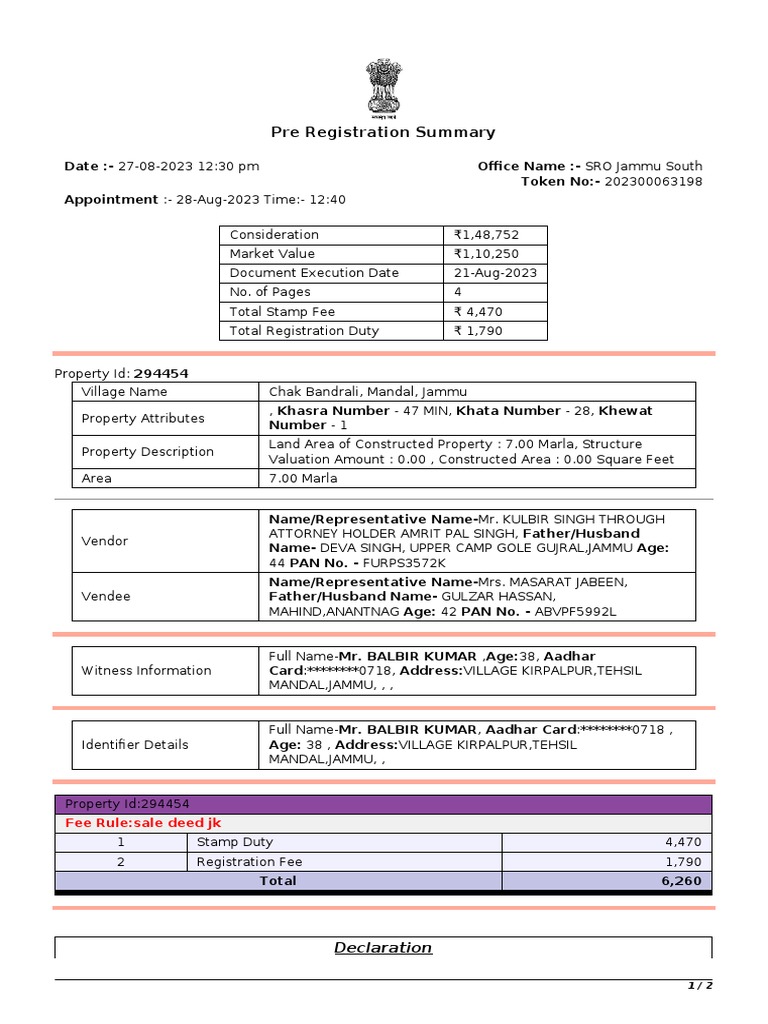 Pre Registration Summary: Declaration | PDF