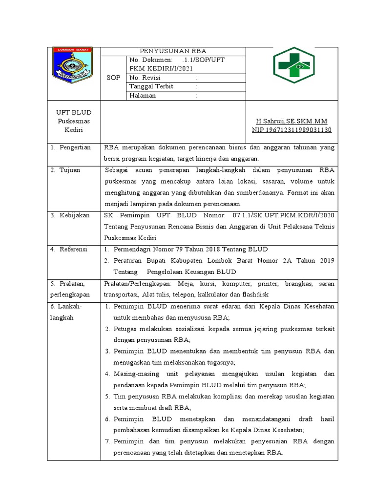 09 - 1.1.1 D SOP Penyusunan RBA | PDF | Bisnis