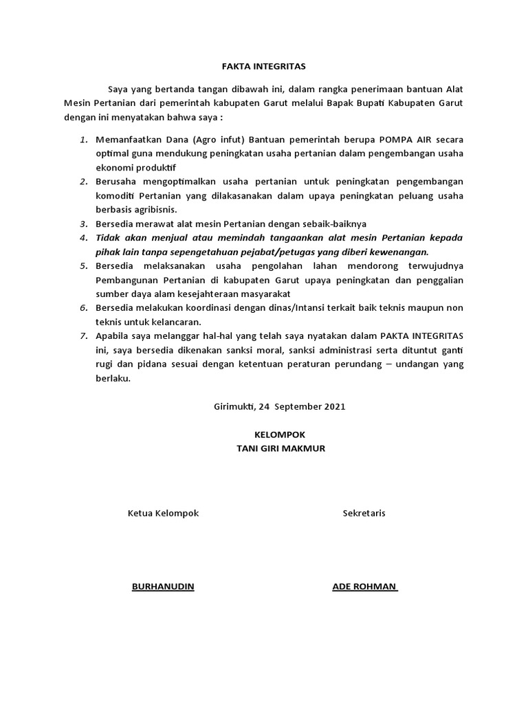 Fakta Integritas 2 | PDF