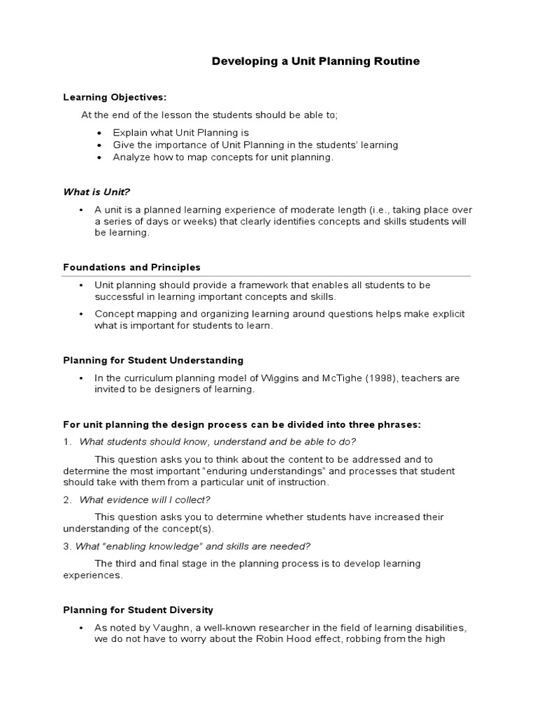 LESSON 5 Unit Planning | PDF | Teachers | Learning