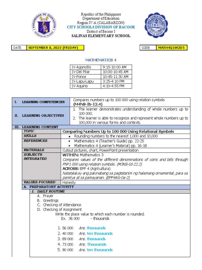 Math 4-Q1-Week 2-D5 | PDF