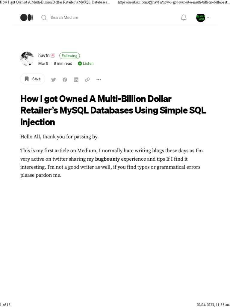 How I Got Owned A Multi-Billion Dollar Retailer's MySQL Databases Using Simple SQL Injection by ...