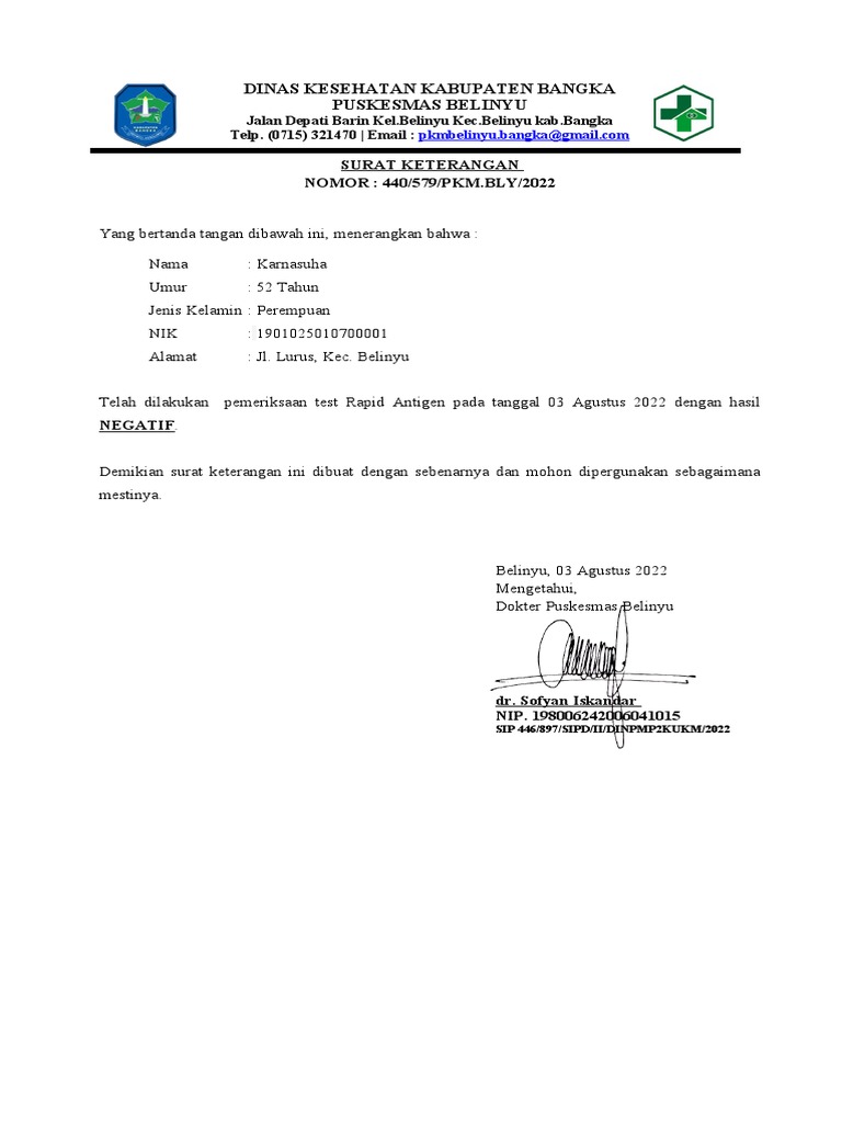 Surat Keterangan SWAB Antigen | PDF