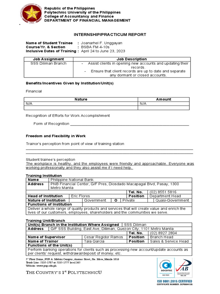 Practicum Report | PDF | Business | Finance & Money Management