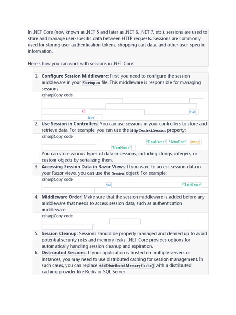 Session in .Net Core | PDF | Http Cookie | Computer Engineering