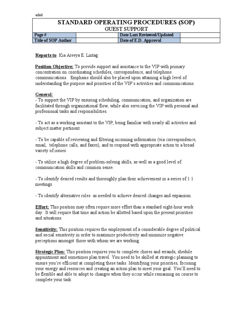 Vip Support - Sop - Incomplete | PDF | Communication | Strategic Planning