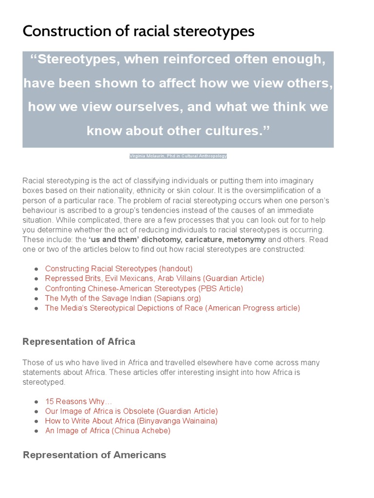 Construction of Racial Stereotypes | Download Free PDF | Stereotypes ...