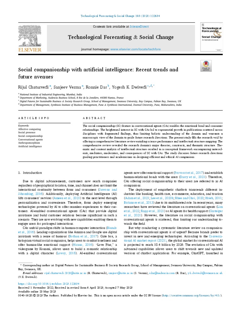 AI Social Companionship | PDF | Artificial Intelligence | Intelligence (AI) & Semantics