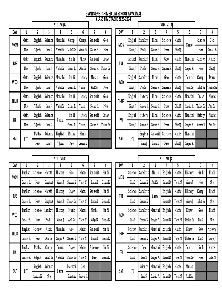 Class Time Table 2023-2024 | PDF | South Asia | Cultural Assimilation