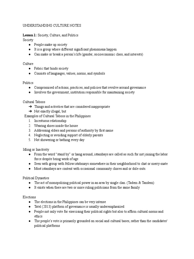 Understanding Culture Society Politics Notes | PDF | Institution | Society