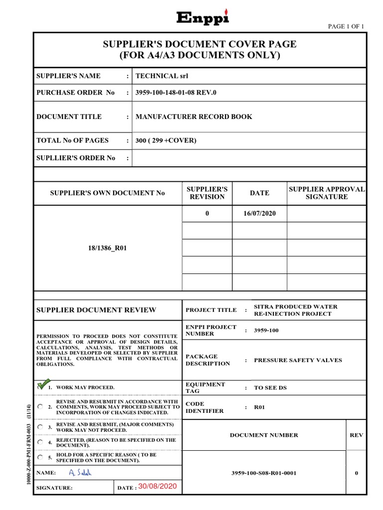 R01-0001-Rev-0 Code 1 Manufacturer Record Book | PDF | Valve | Iso 9000